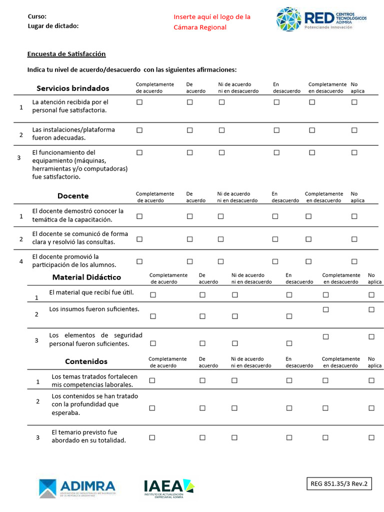 REG 851.35-3 Rev 03 Encuesta de Satisfacción Alumnos | PDF | Soldadura ...