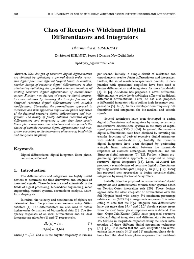 Class of Recursive Wideband Digital Integrator | PDF | Differential Equations | Bandwidth ...