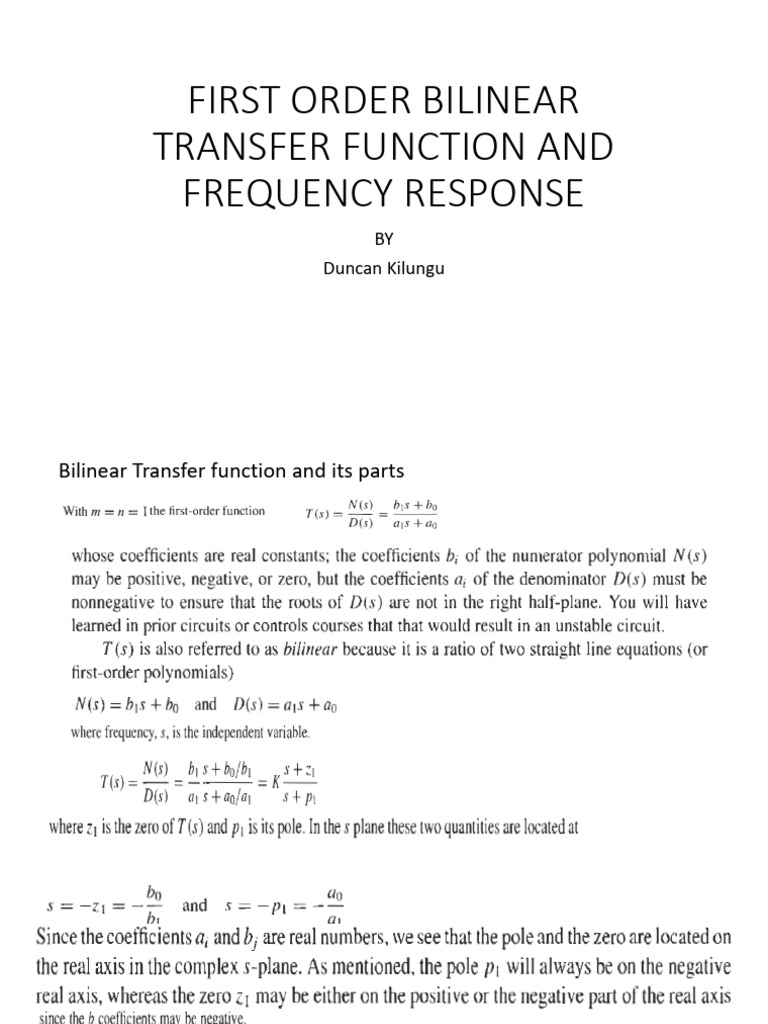 First Order Bilinear Transfer Function And Frequency Response Pdf