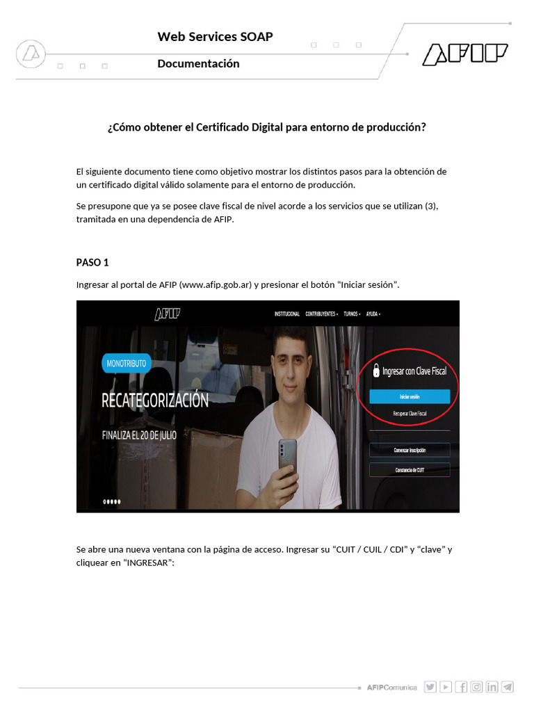 Webservice AFIP - Obtener - Certificado - Produccion | PDF