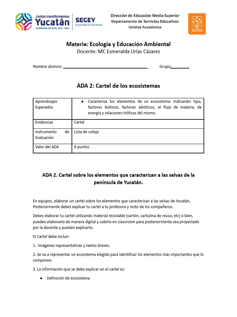 Ada 2. Ecosistemas 3f y 3K | PDF | Ecosistema | Evaluación