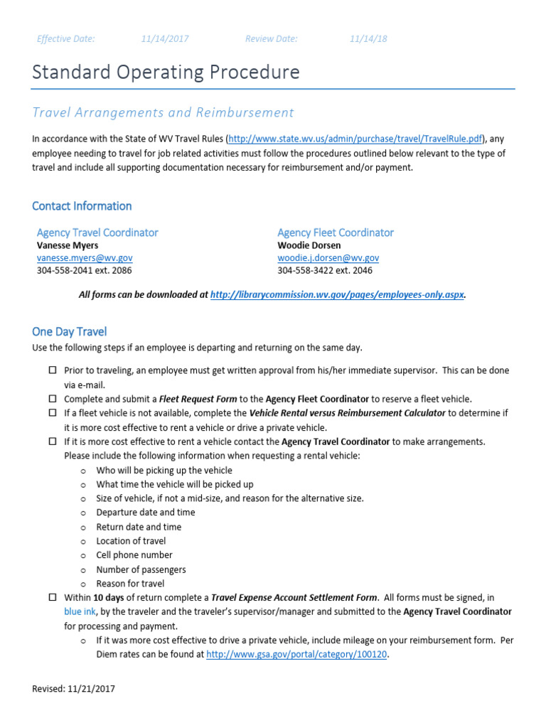 SOP - Travel Arrangements and Reimbursement | PDF | Finance & Money ...