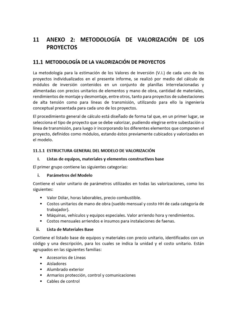 Anexo 2 - Metodologia Valorizacion de Proyectos - ITP 2023 | PDF | Subestacion electrica ...