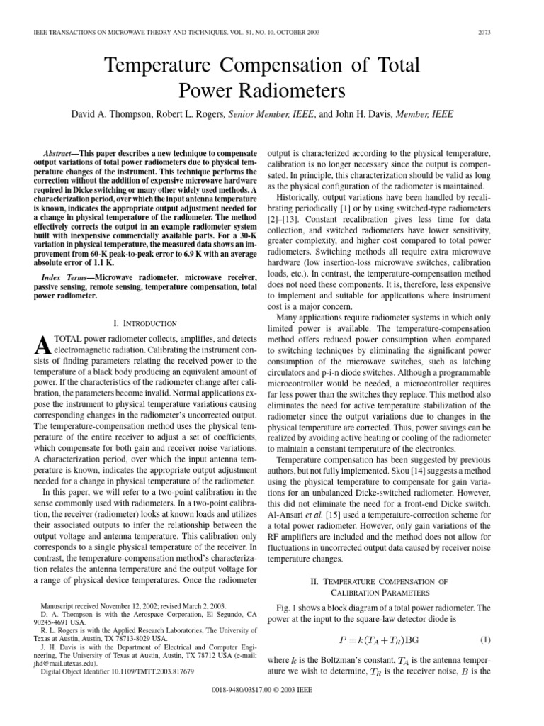 Temperature Compensation of Total Power Radiometers | PDF | Amplifier ...