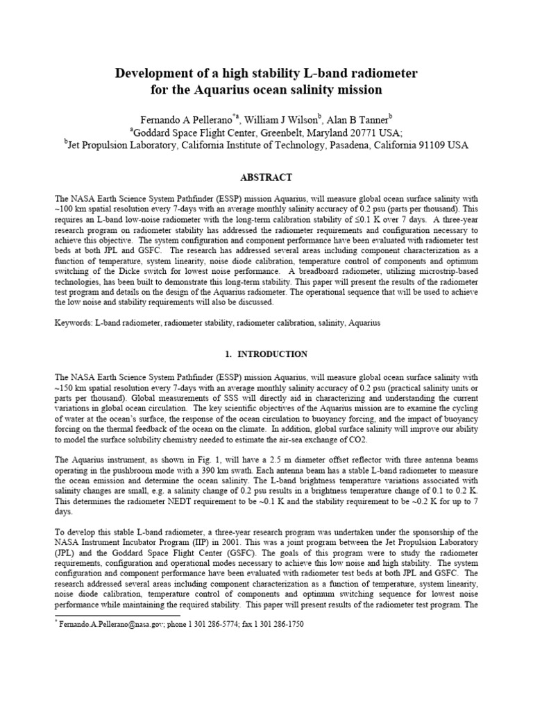 Development of A High Stability L-Band Radiometer For Ocean Salinity ...