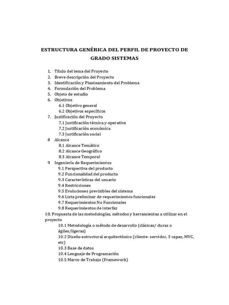 Estructura Perfil Proyecto de Grado Sistemas | PDF