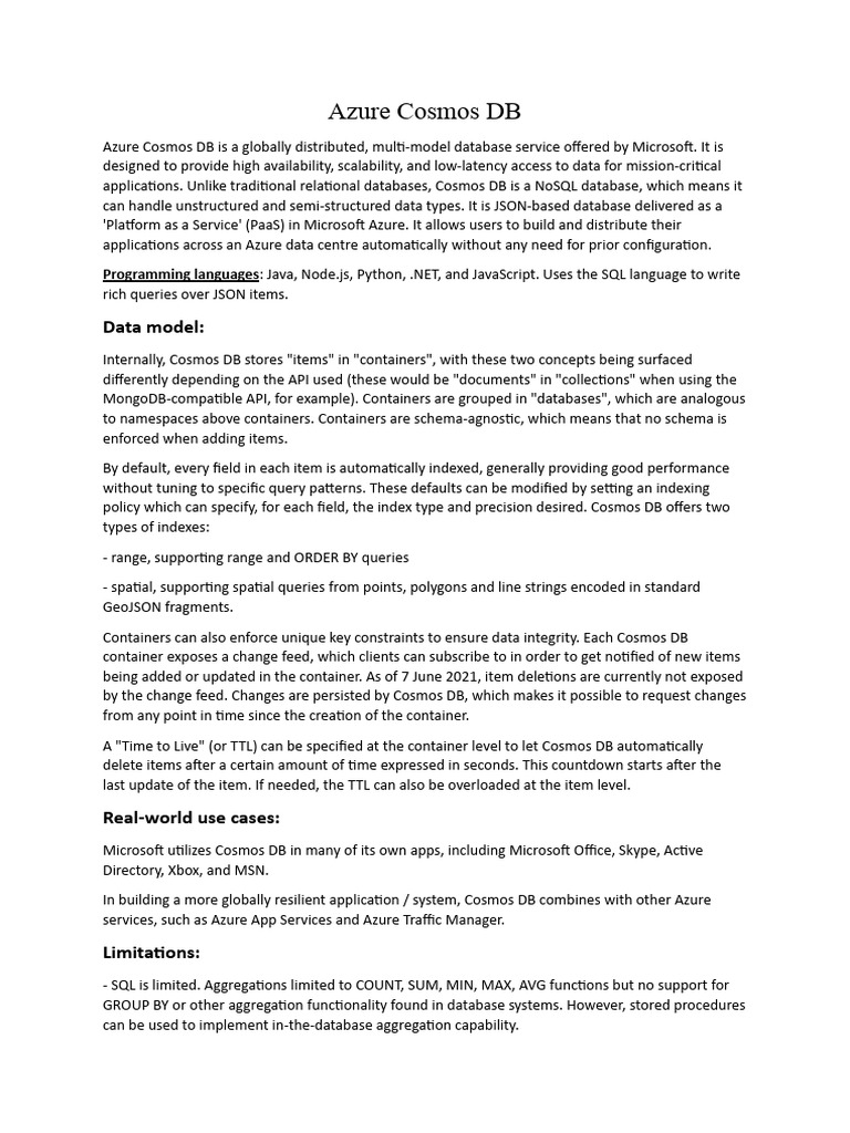 AZURE Cosmos DB | PDF | Data | Computer Data