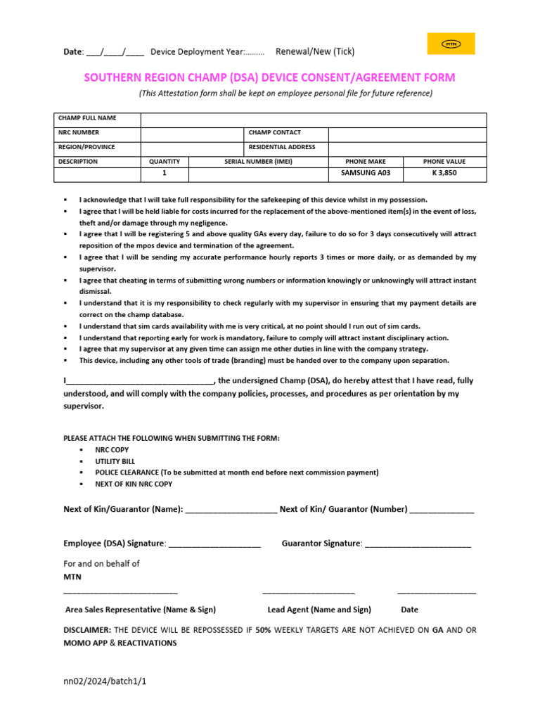 CHAMP Device Consent Agreement Form v1 | Download Free PDF | Business