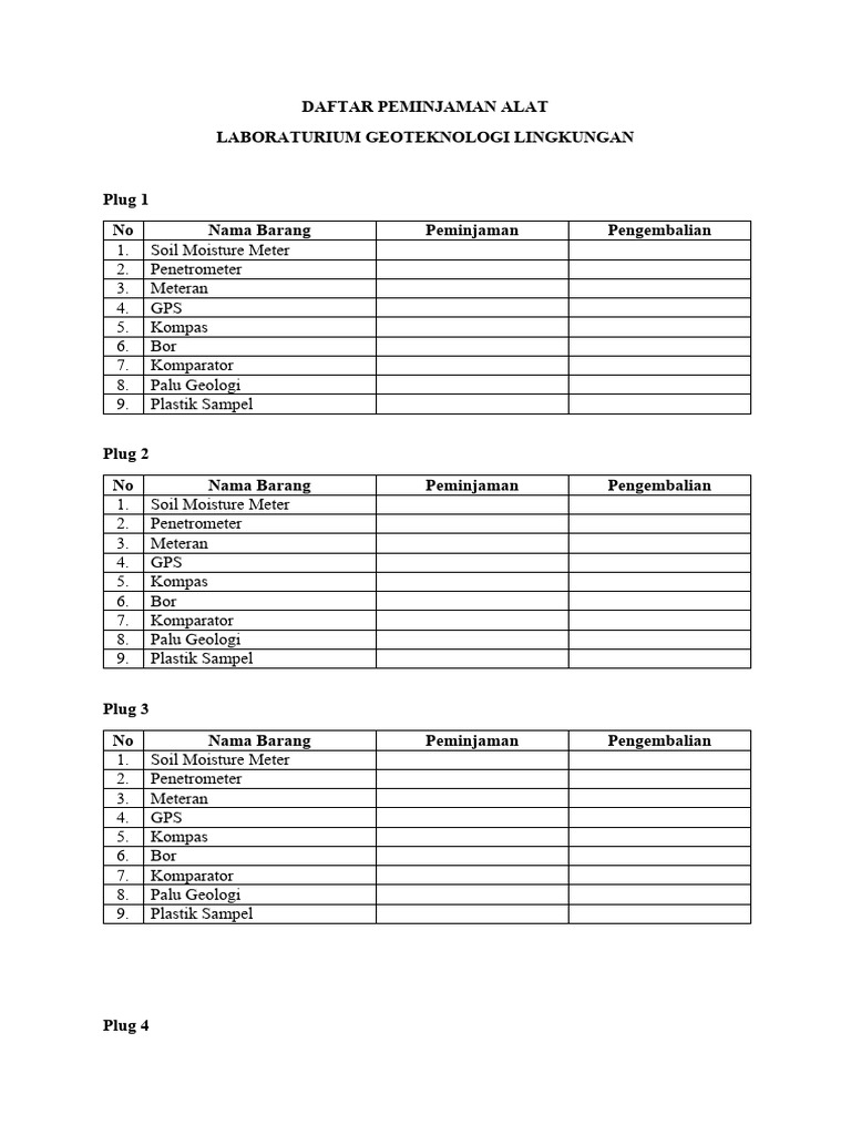Daftar Peminjaman Alat Lab | PDF