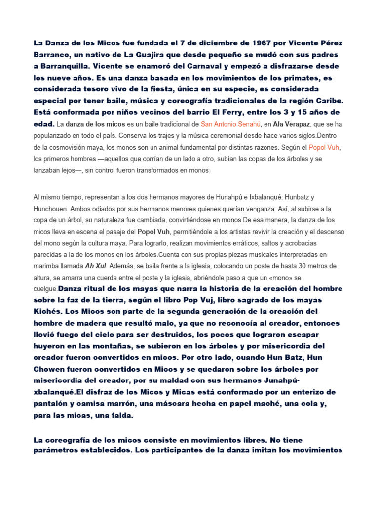 La Danza de Los Micos Fue Fundada El 7 de Diciembre de 1967 Por Vicente Pérez Barranco | PDF ...