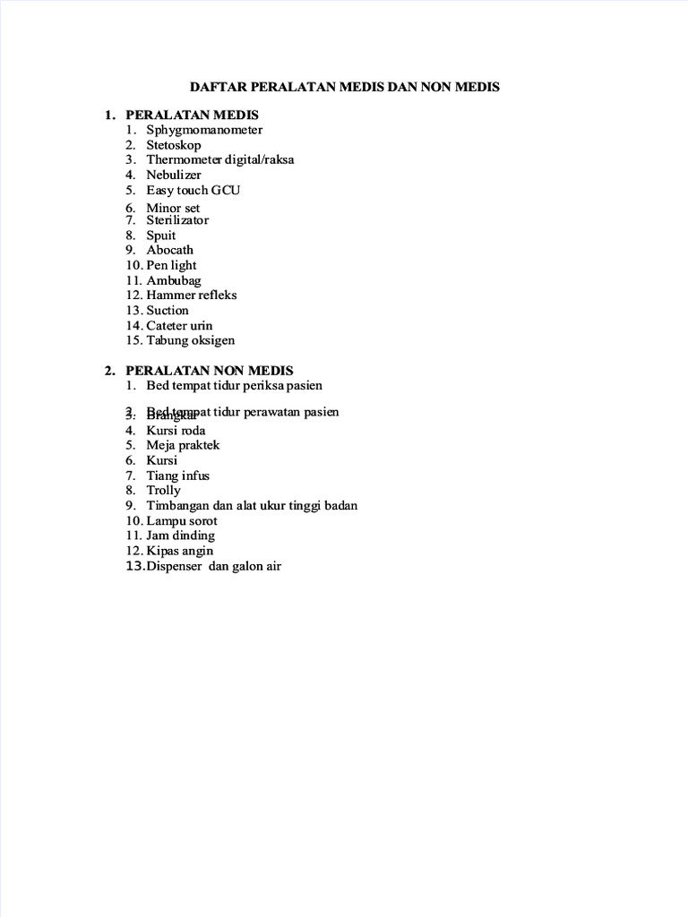 PDF Daftar Peralatan Medis Dan Non Medis - Compress | PDF