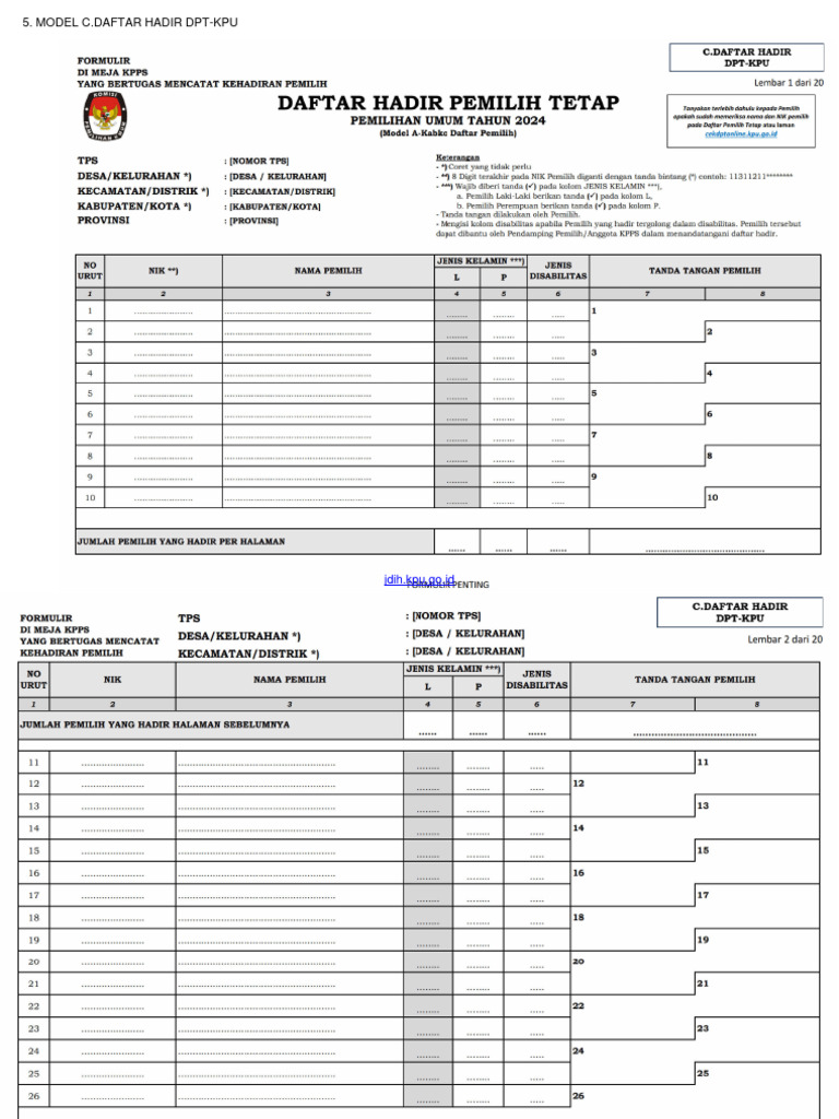 Form Daftar Hadir DPT | PDF