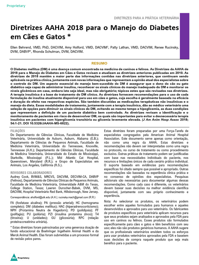 2018 AAHA Diabetes Guideline PORT | PDF | Diabetes | Hipoglicemia