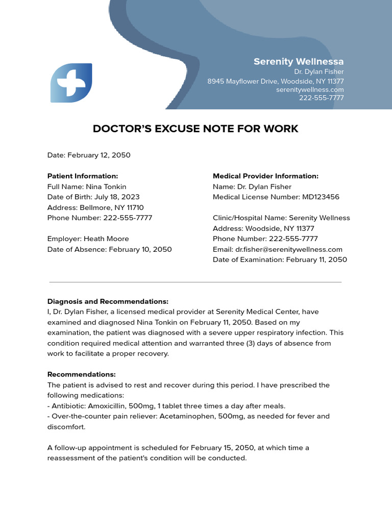 Doctor's Excuse Note For Work Template | PDF | Public Health | Causes ...
