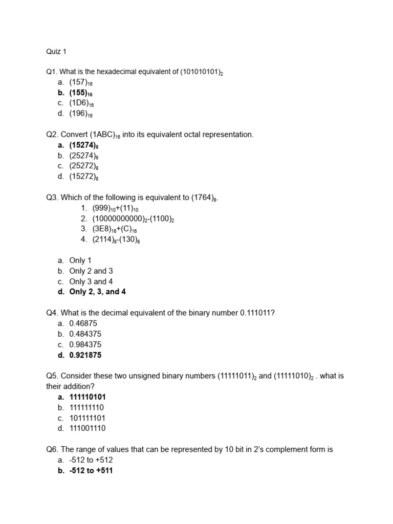 Binary and Hexadecimal Conversion Quiz | PDF