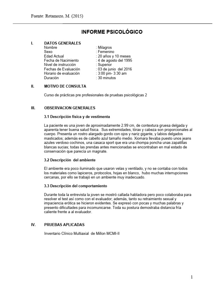 Informe Millon Modelo | PDF | Causas de la muerte | Sicología