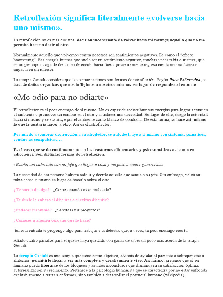 Retroflexión | PDF | Experiencia | Terapia Gestalt