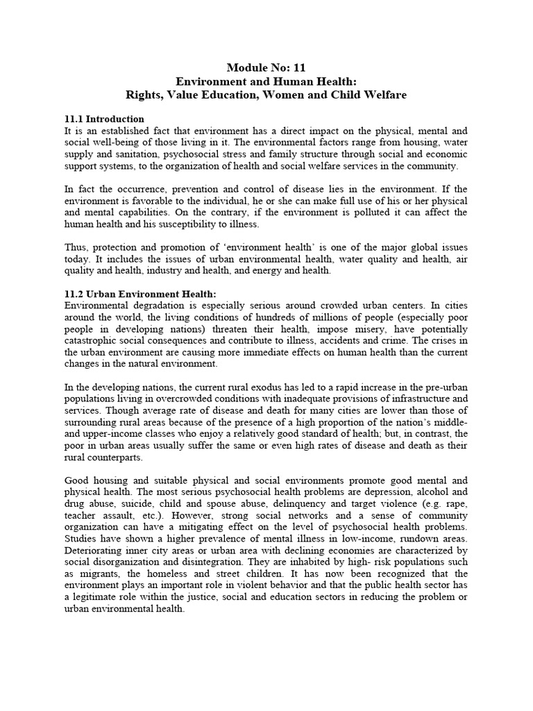 EVS - Module - 11 - Environment and Human Health - Rights, Values Education, Women and Child ...