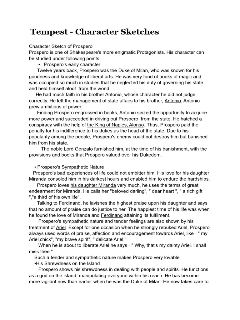 Character Sketches in TEMPEST Drama | PDF | The Tempest