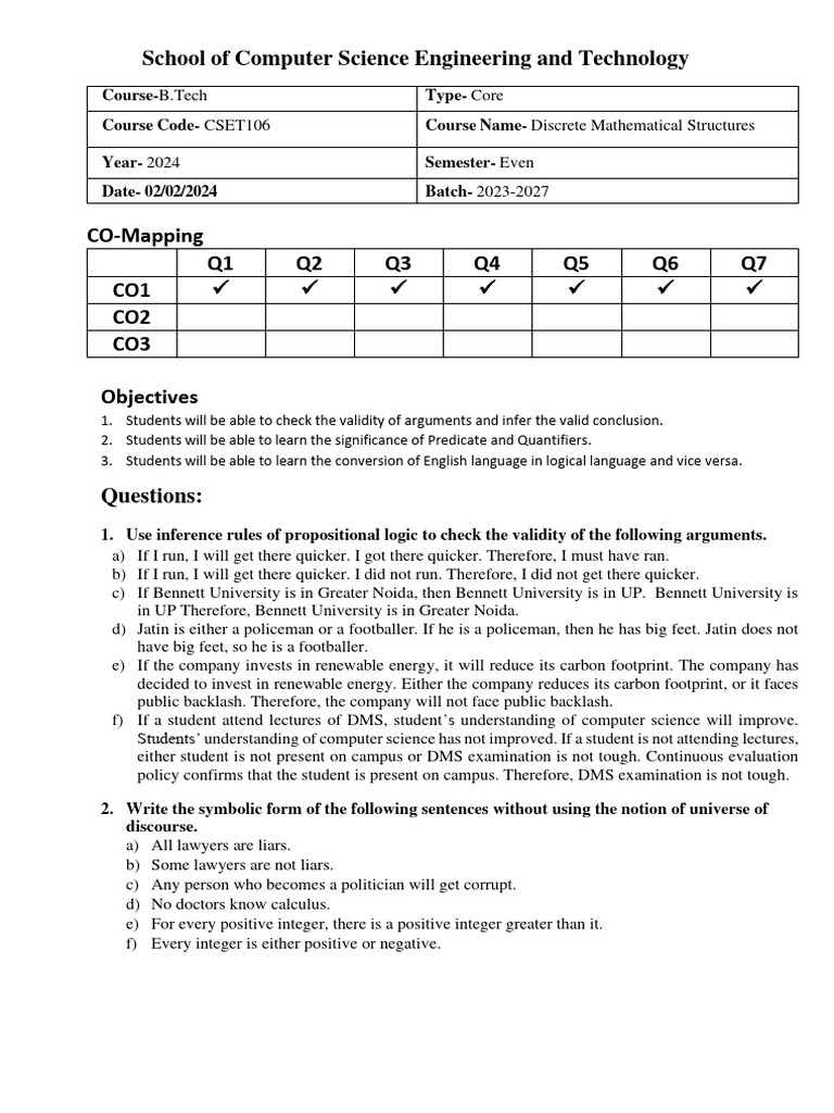 DMS Tutorial Sheet 4 | PDF | Logic | Truth