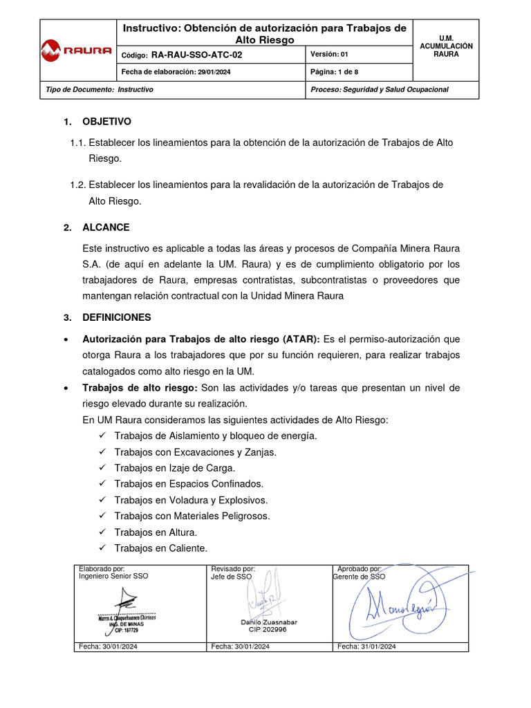 Instructivo para Obtención de Autorizacion de Trabajos de Alto Riesgo Rev 1 | Descargar gratis ...