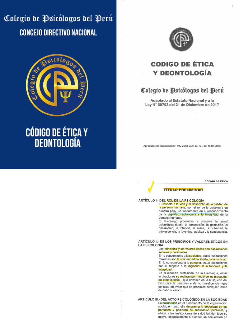 Código de Ética - Colegio de Psicólogos Del Perú | PDF
