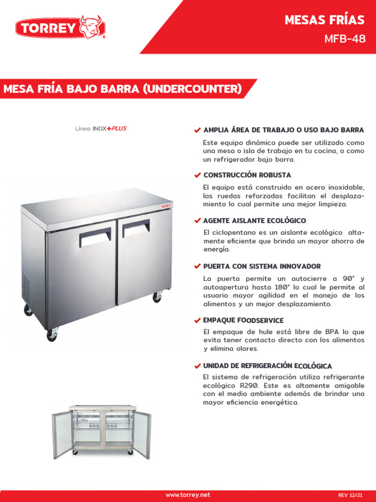 Ficha Tecnica Torrey MFB 48 Mesa Fria Acero Inoxidable Facil Acceso | PDF | Ingenieria Eléctrica ...