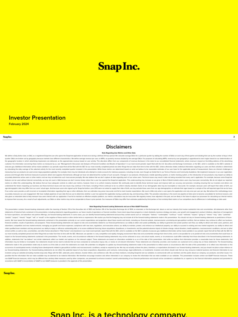 Snap Inc Q4 2023 Investor Presentation Final | PDF | Snapchat | Augmented Reality