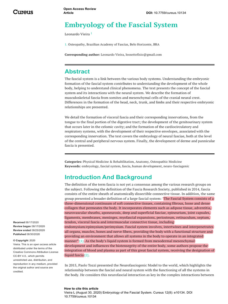 Embriology of the Fascial System | PDF | Heart | Vertebral Column