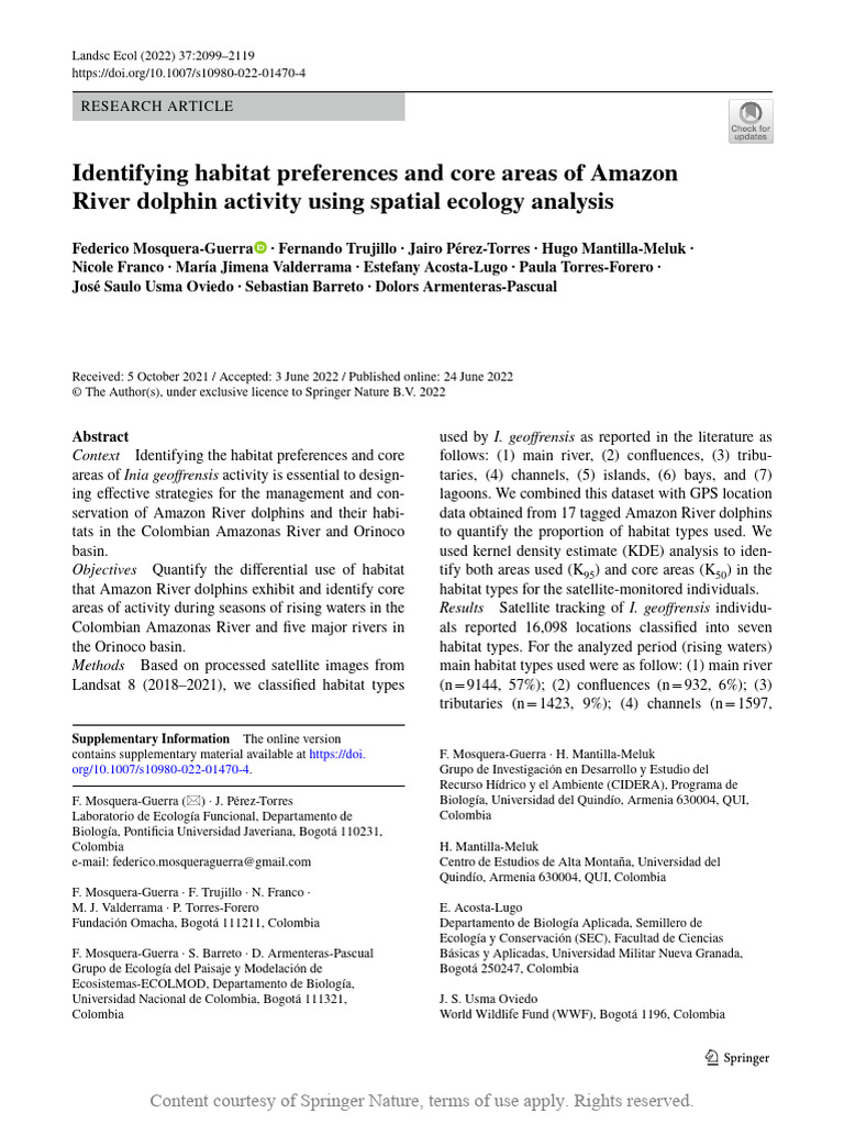 Identifying Habitat Preferences and Core Areas of | PDF | Amazon River | Earth Sciences