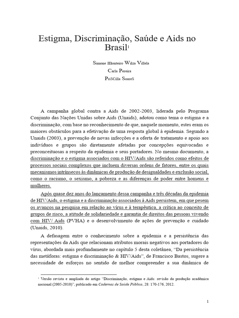 Estigma e Discriminação da Aids no Brasil | PDF | Sociologia | HIV/AIDS