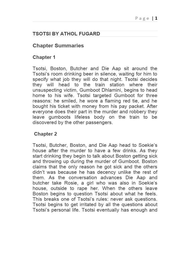 Eng HL GR 11 Notes - Novel - Tsotsi | PDF