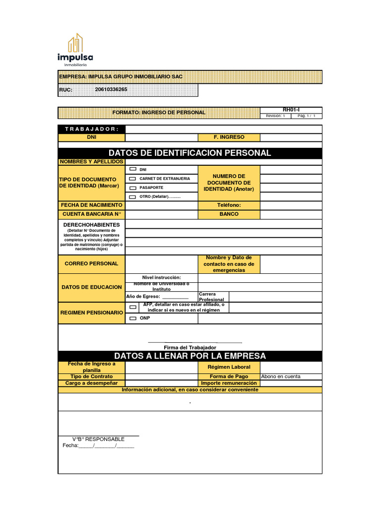Formato Ingreso Personal | PDF | Gobierno y personalidad | Autenticación