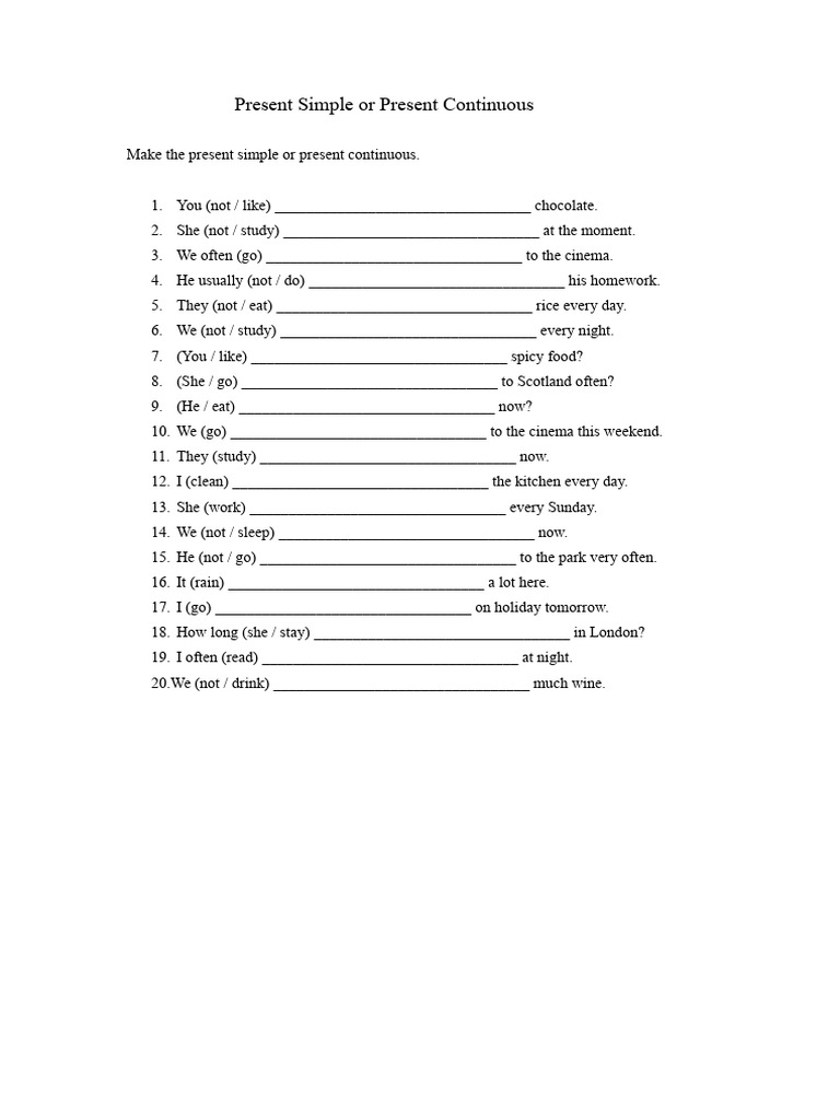 Present Simple and Continuous-exercises-word | PDF