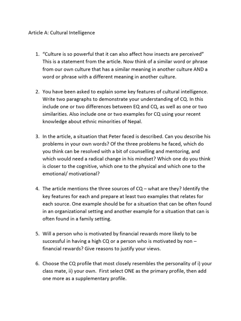 CQ Article A and B - Questions | PDF | Negotiation | Intelligence