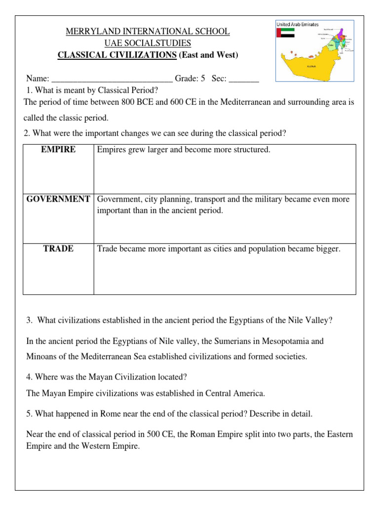 Grade 5 ANSWERKEY Classical Civilizations East and West | PDF