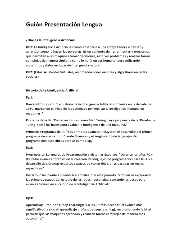 Guión Presentación Lengua | PDF | Inteligencia artificial ...