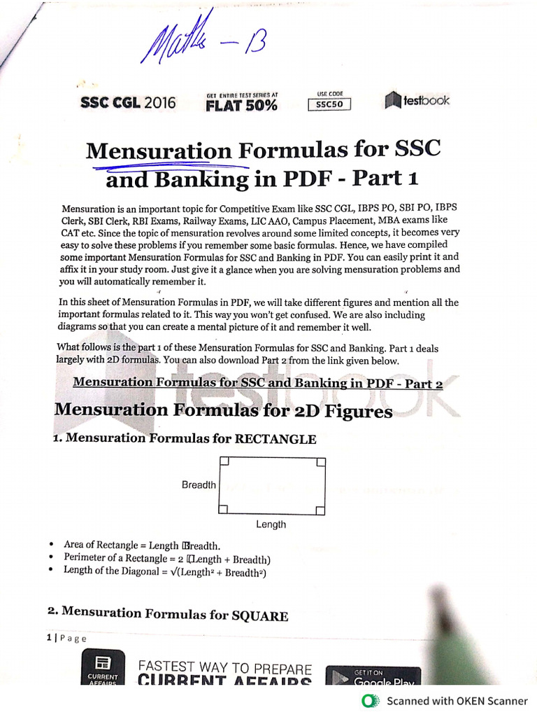 Mensuration Formula | PDF