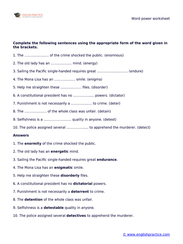Word Power Worksheet | PDF