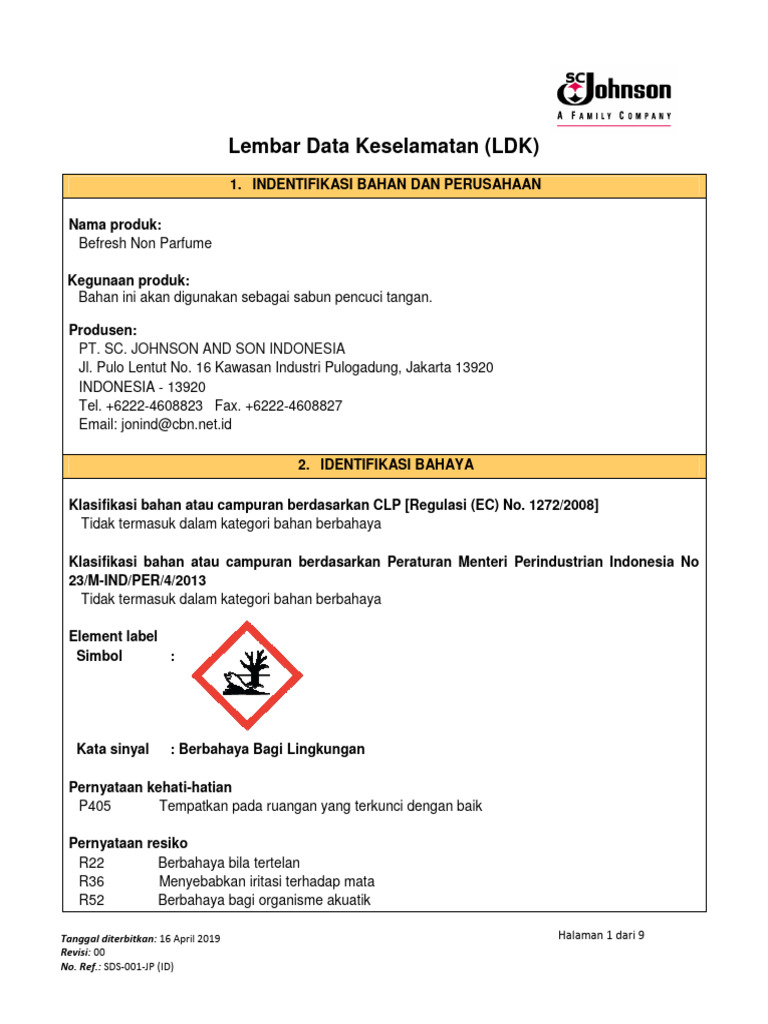 Lembar Data Keselamatan Befresh | PDF | Sains & Matematika