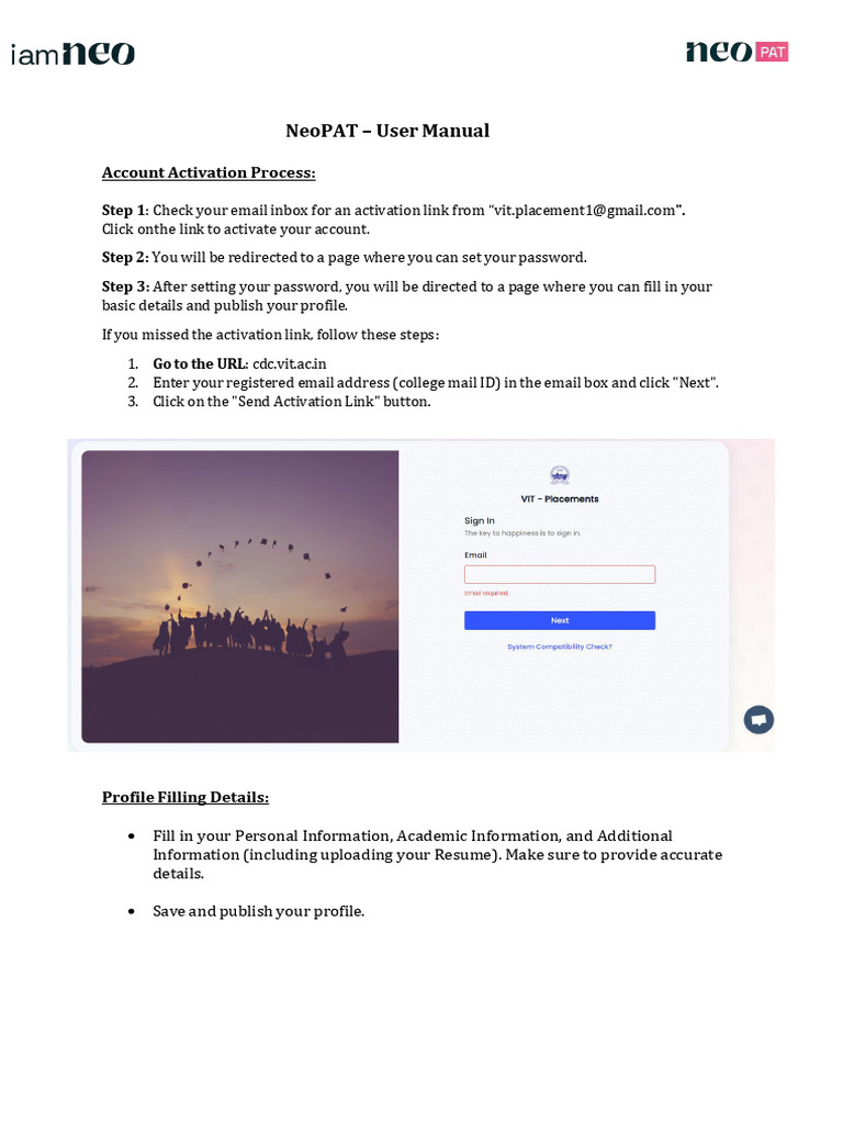 neoPAT User Manual - VIT | PDF | Cyberspace | Information Technology