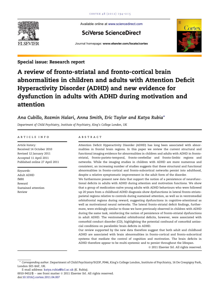 A Review of Fronto-Striatal and Fronto-Cortical Brain Abnormalities in ...