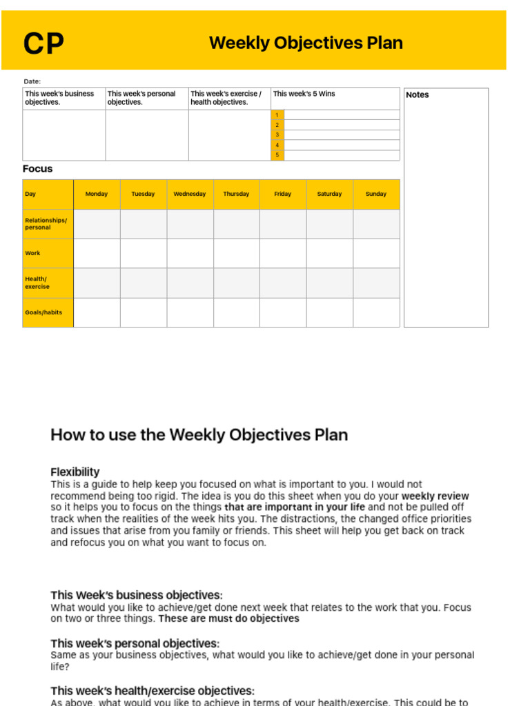Weekly Objectives Plan | PDF | Disciplines
