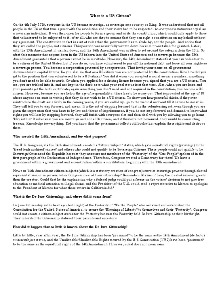 Understanding US Citizenship and Sovereignty | PDF | Citizenship ...