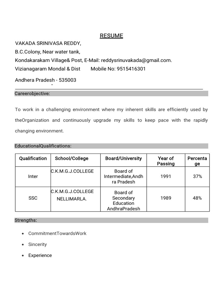 Resume V.s.reddy | PDF