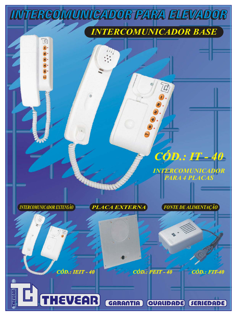 Folder Intercom para Elevador IT-40 - v04 | PDF | Fonte de energia | Bens manufaturados