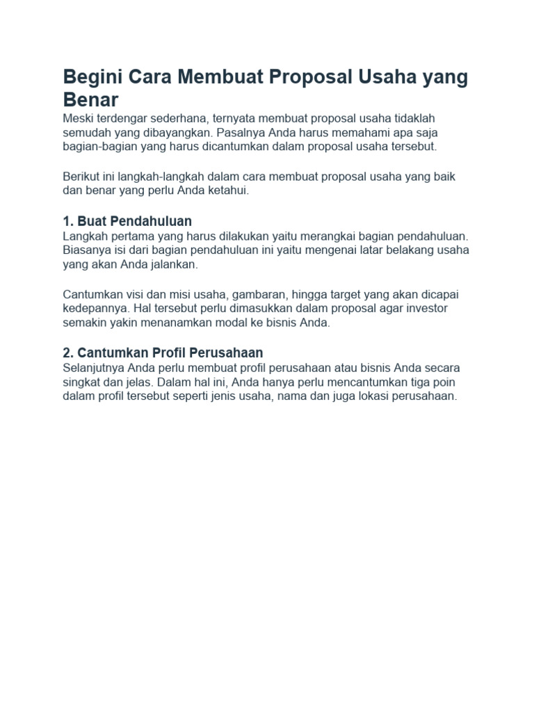 Begini Cara Membuat Proposal Usaha Yang Benar | PDF