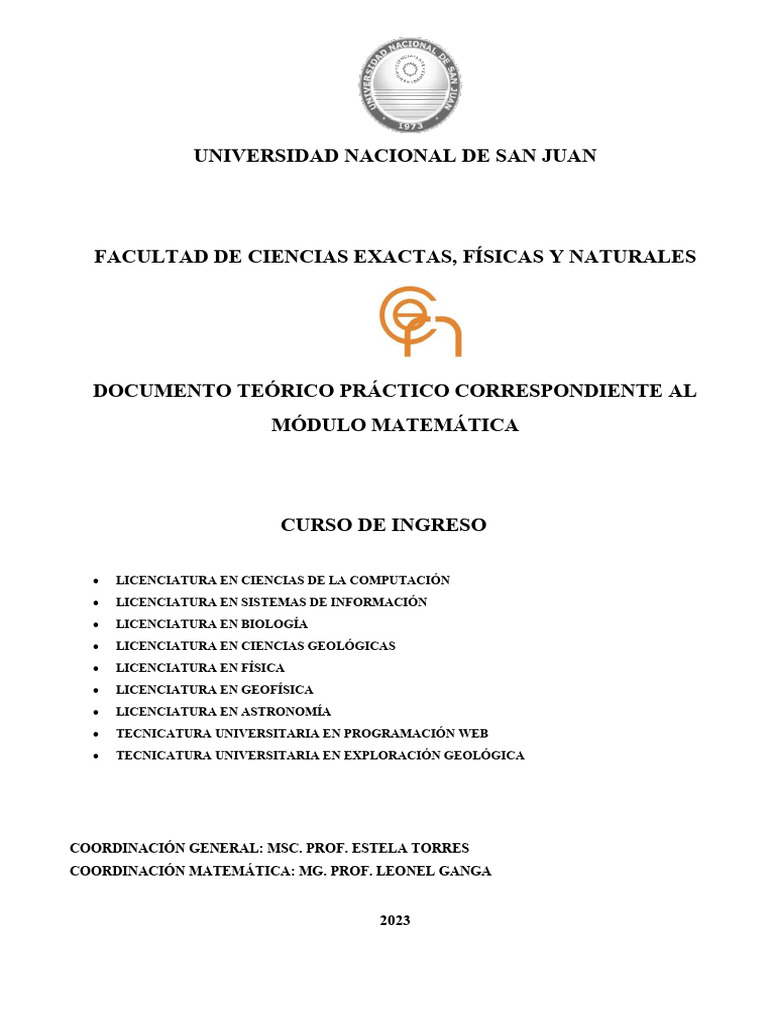 CUADERNILLO_INGRESO_MATEMATICA | PDF | Números | Número Real
