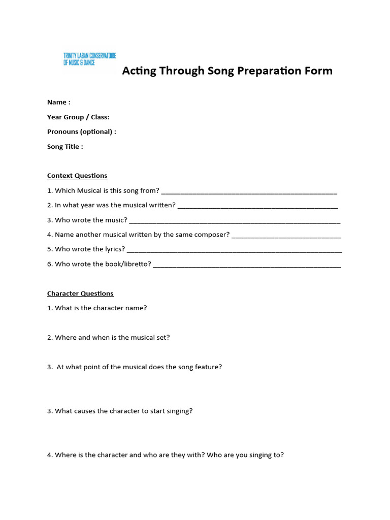 Acting Through Song Preparation Guide | PDF