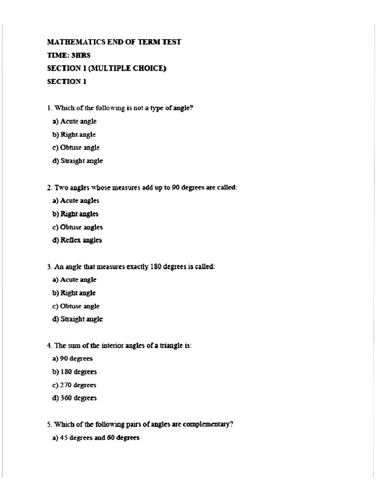 Mathematics End of Term Test | PDF